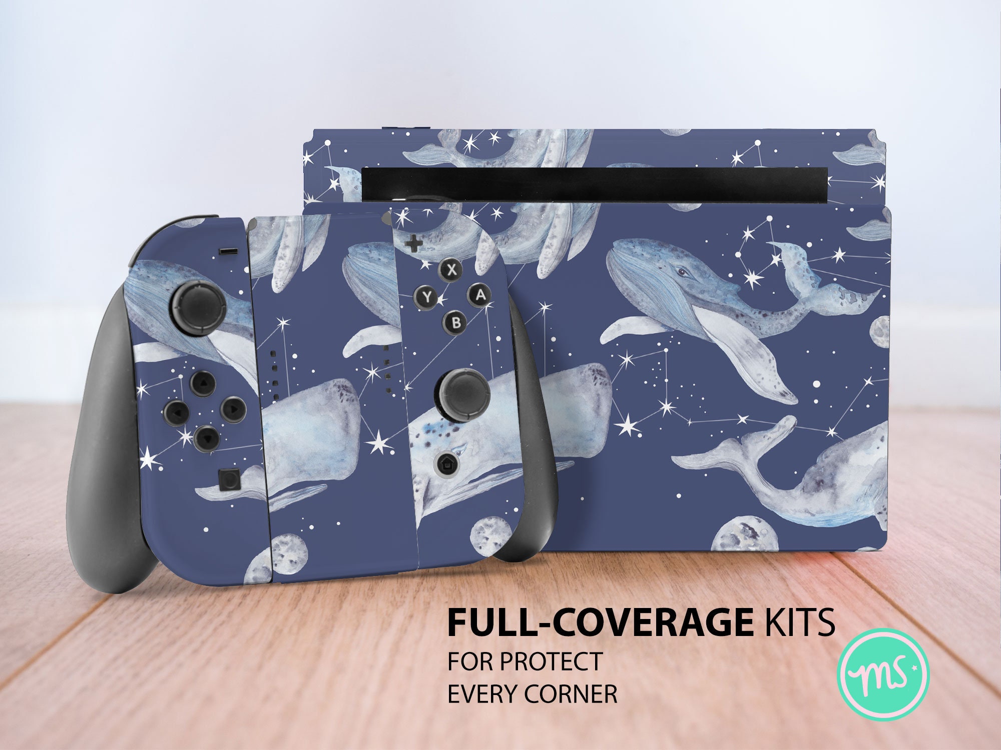Whales in Night Sky With Constellations Nintendo Skin Premium 3M Vinyl ...