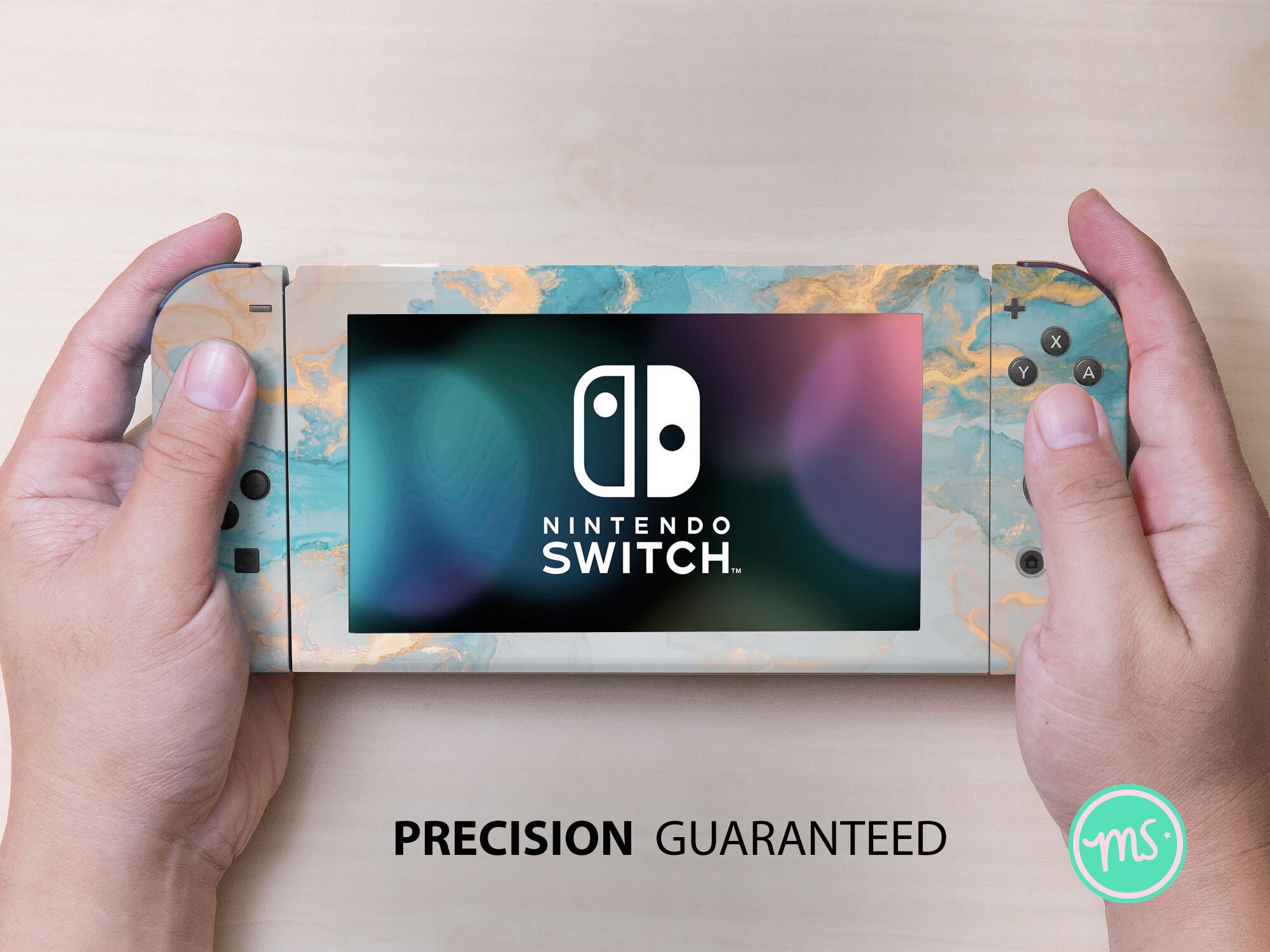 Golden and Blue Abstract Ink Art Nintendo Skin Abstract | Etsy