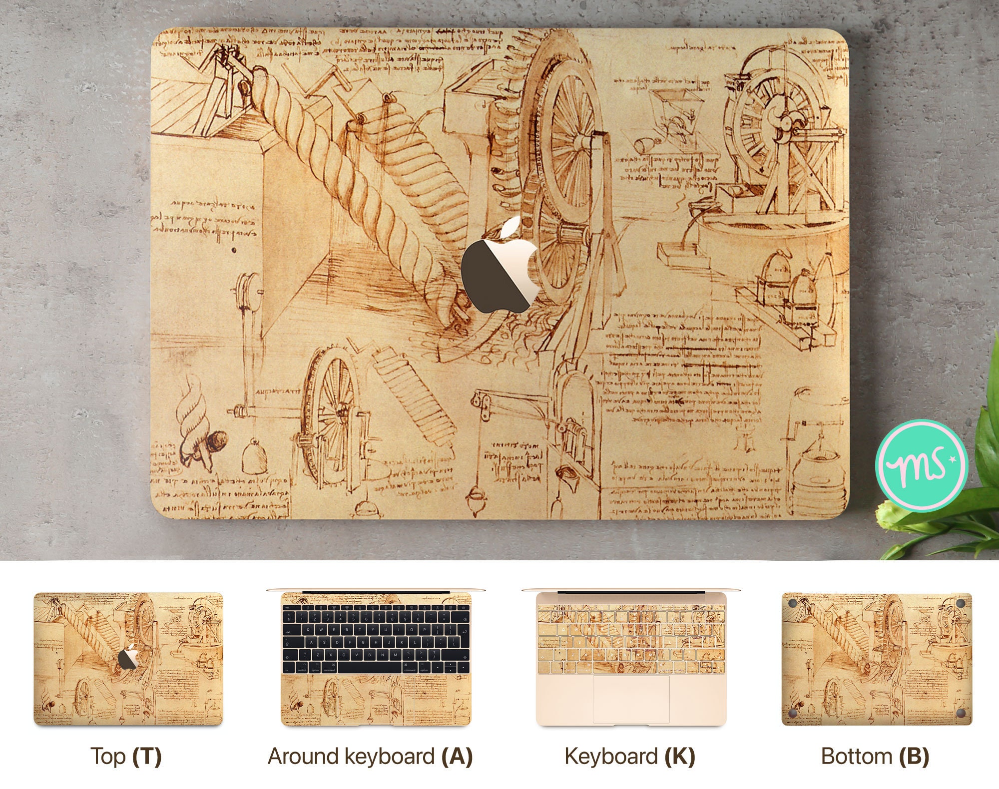 Drawings of Water Lifting Devices by Leonardo Da Vinci Laptop | Etsy