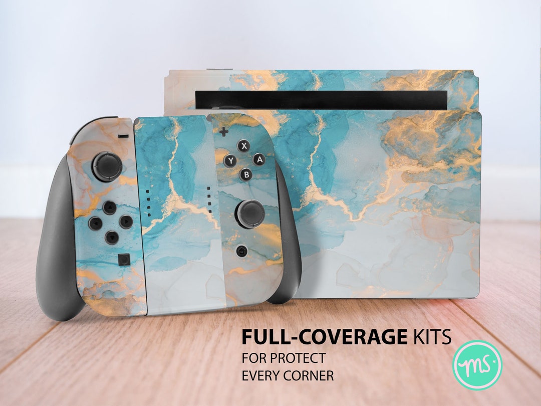Golden and Blue Abstract Ink Art Nintendo Skin Premium 3M Vinyl Skin ...