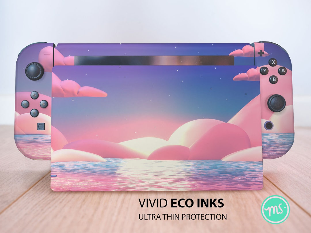 Pink Clouds in Cartoony Style Nintendo Skin Water Switch Vinyl Clouds ...