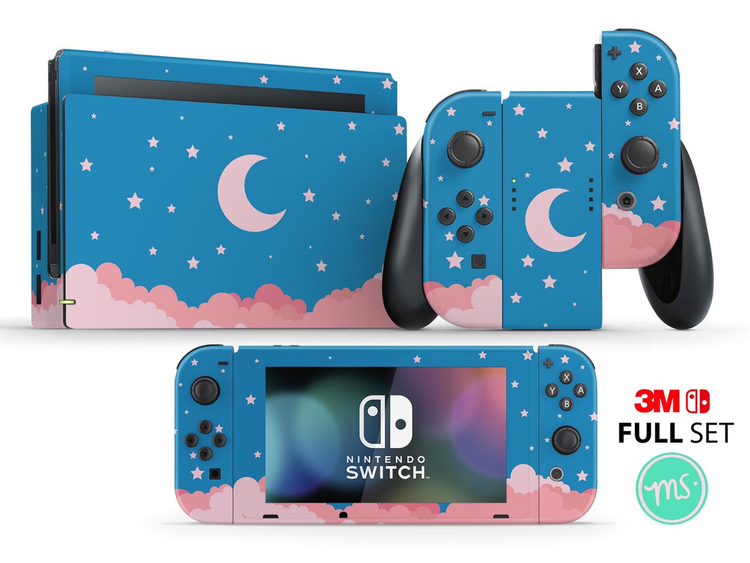 Cartoon Pastel Pink Clouds Under Starry Night With Moon Premium 3M ...