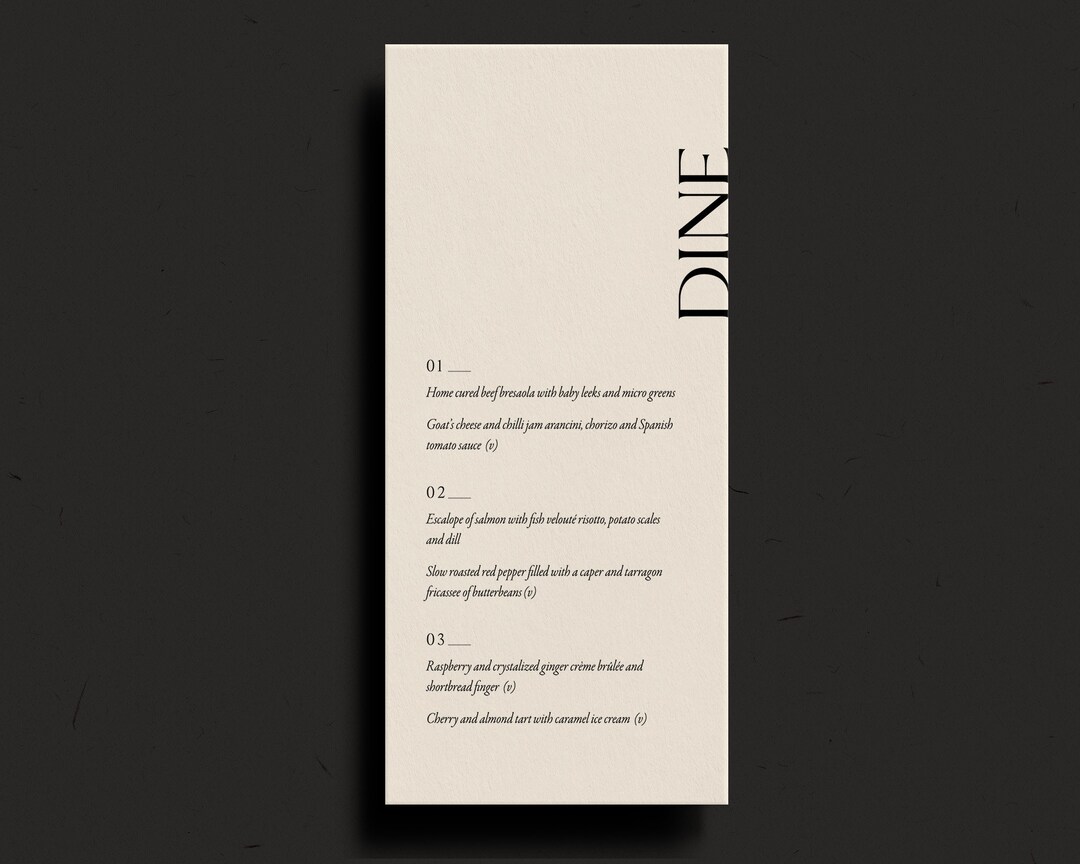 Modern Monochrome Menu Card Agnes Collection - Etsy