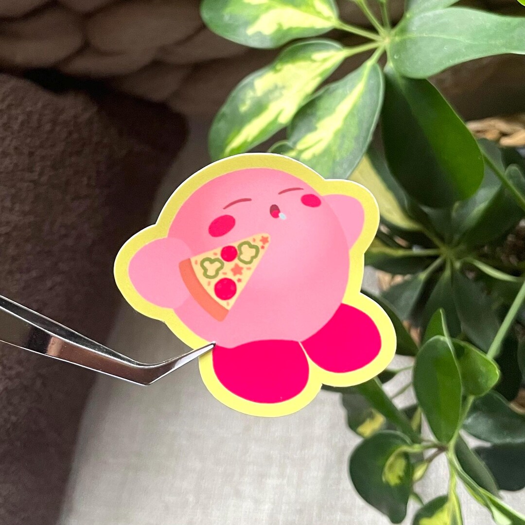 Sleepy Pink Puff With Pizza Slice Food Coma Glossy Vinyl Decal Sticker ...