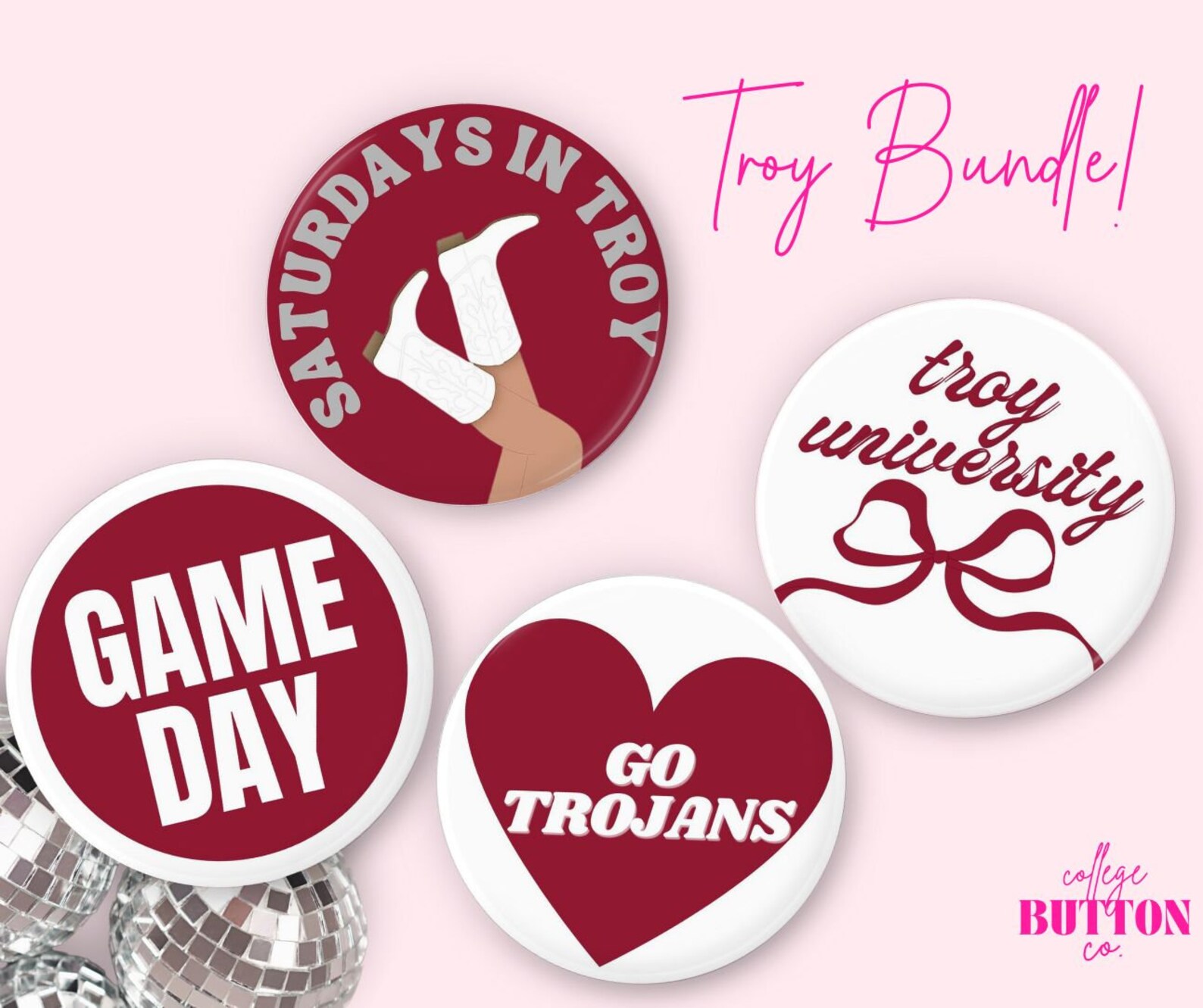 Troy University Game Day Buttons Bundle Troy Pin Game Day Pins Go Trojans Troy Accessories ...