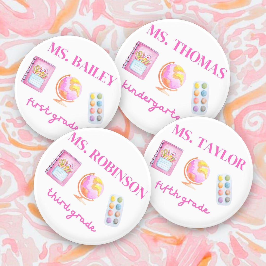 3.5 CUSTOM Teacher Pink Button Back to School Pin Game Day Button ...