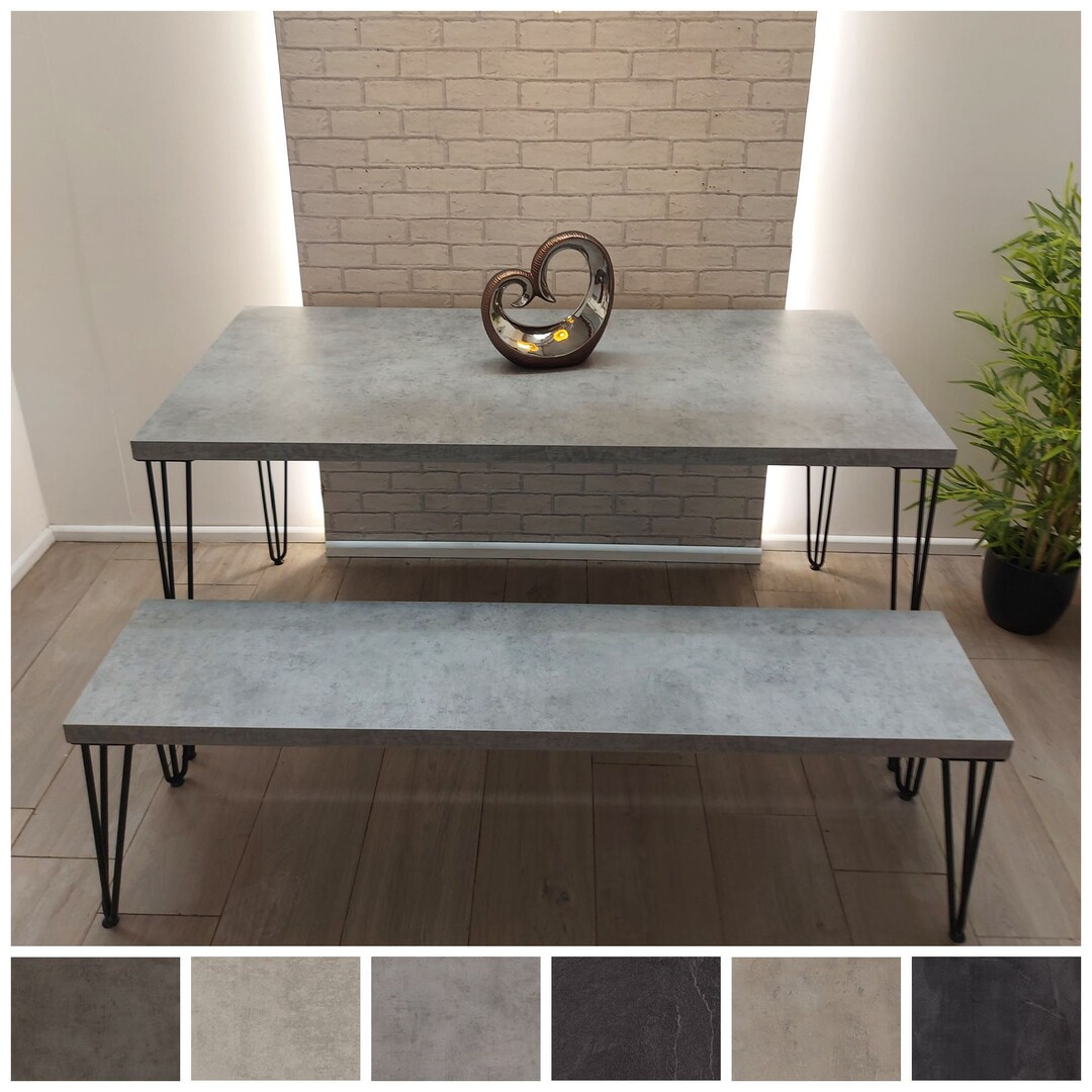 Concrete / Slate Effect Modern Dining Table With Hair Pin Legs in High ...
