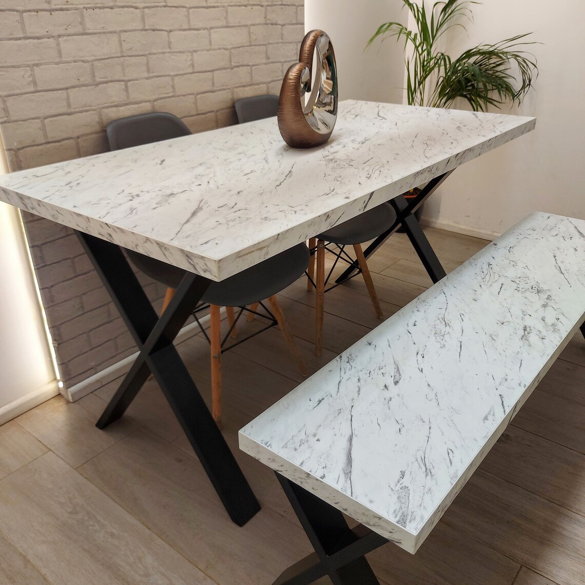 Marble Effect Modern Dining Table With X Frame Legs in High - Etsy UK