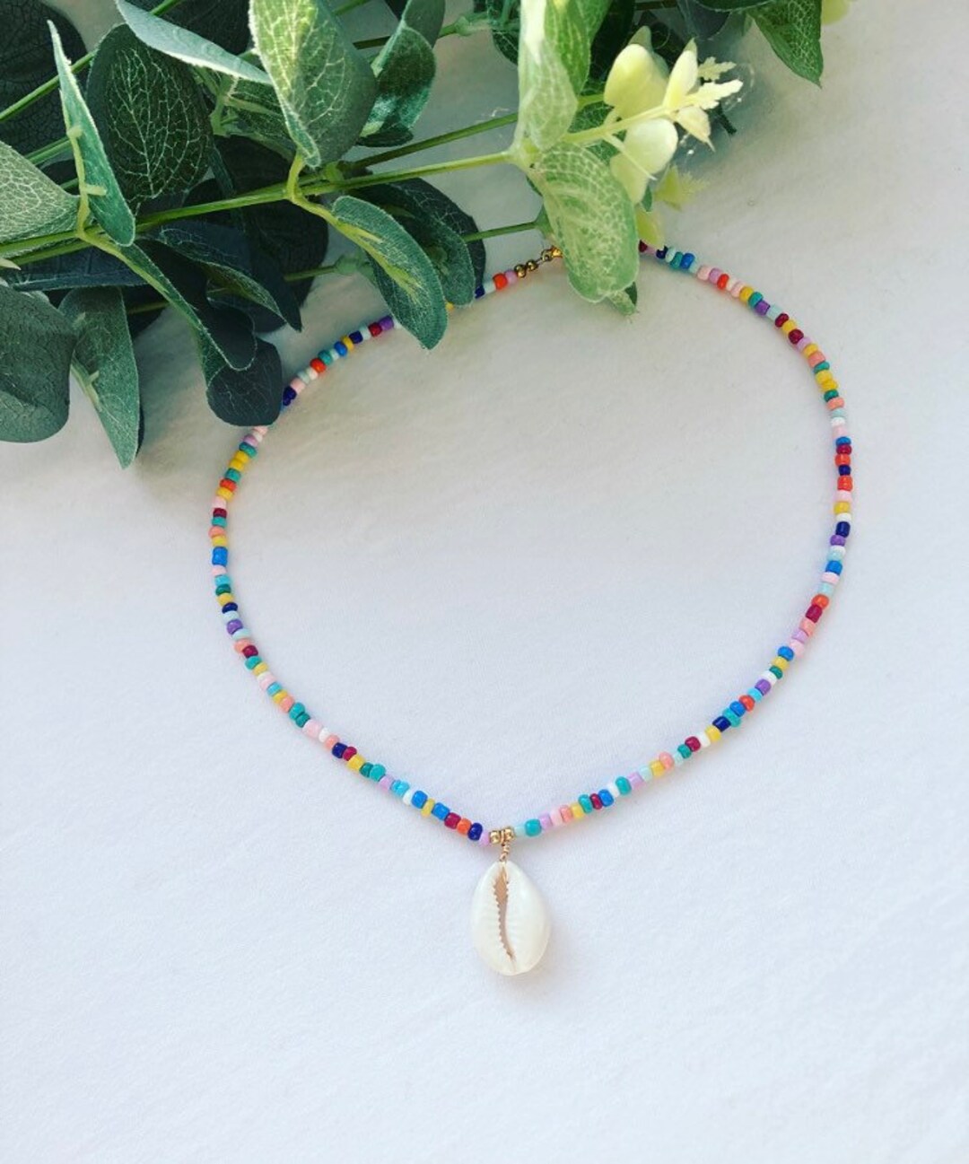 Colourful Beaded Necklace, Seed Bead Necklace, Seashell Beaded Choker ...