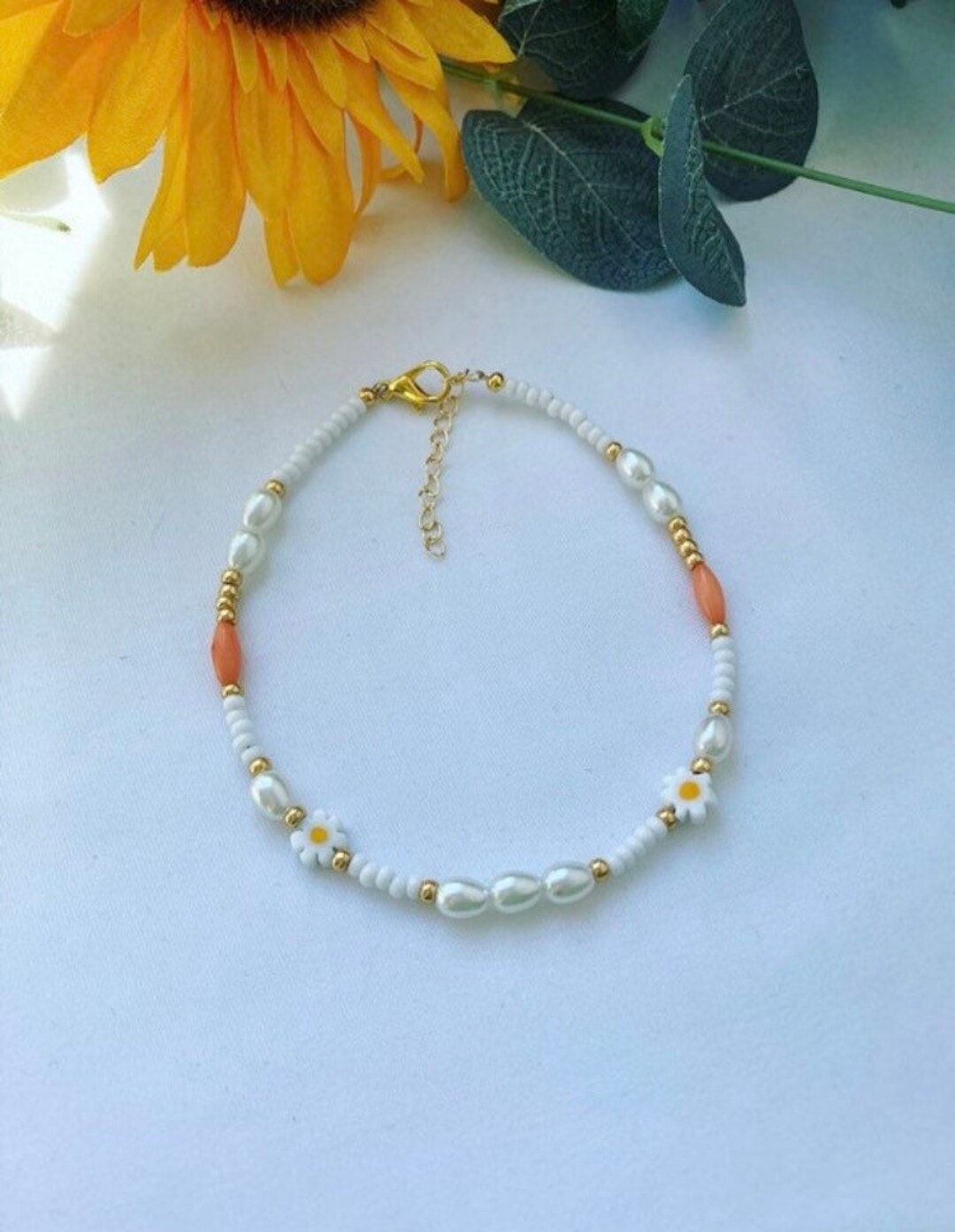 Childs Beaded Anklet, Seed Bead and Pearl Anklet, Kids Beaded Anklet ...