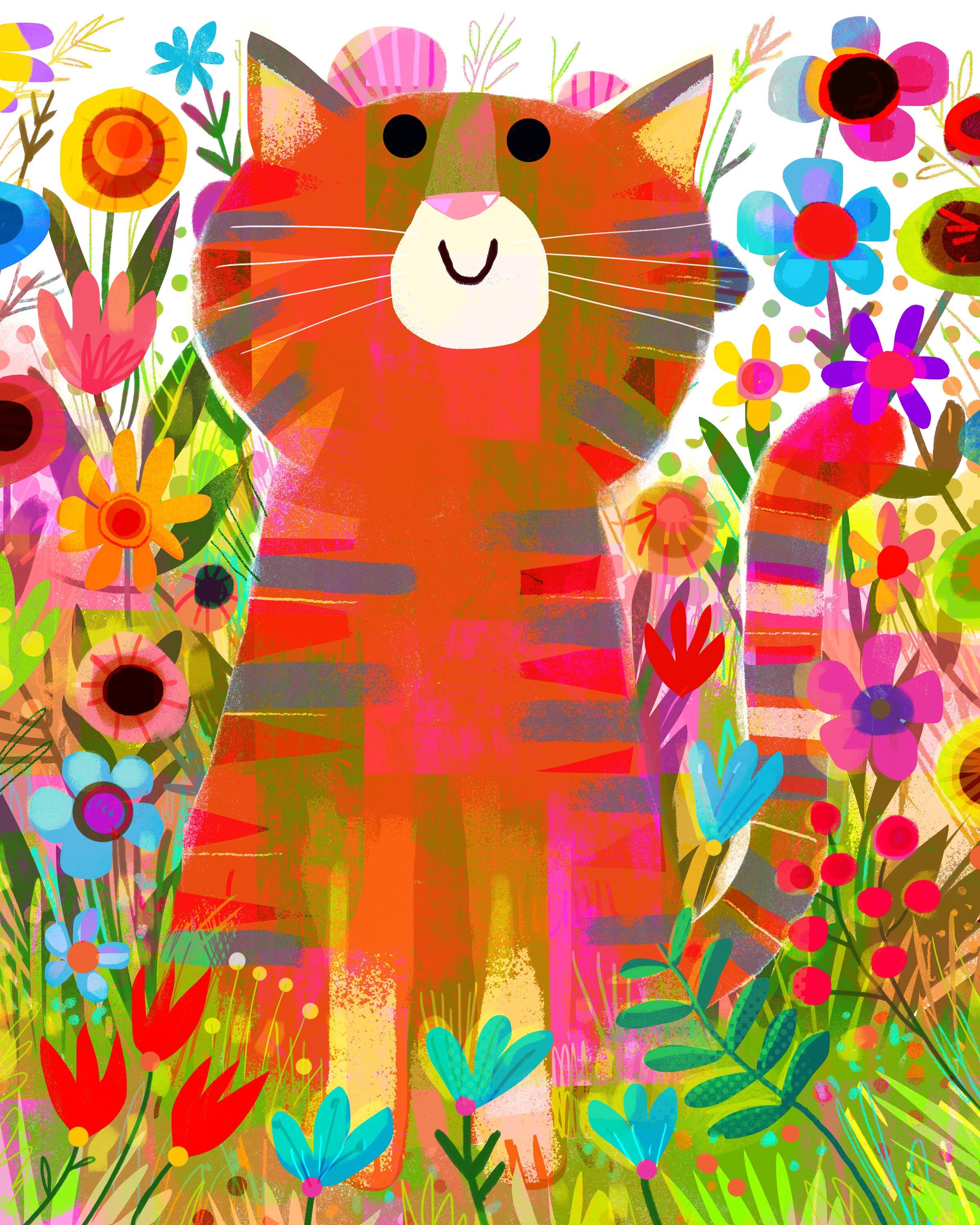 Happy Cat in the Flowers - Etsy