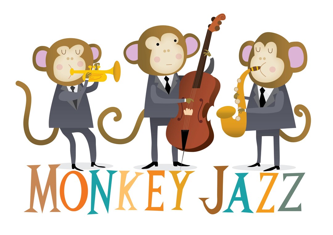Monkey Jazz Wall Art – A4 Digital Download, Cute Nursery Print, Music ...