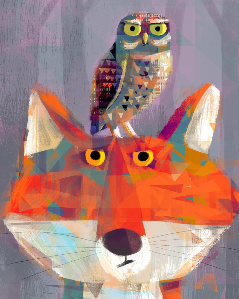 Fox With Pesky Little Owl - Etsy