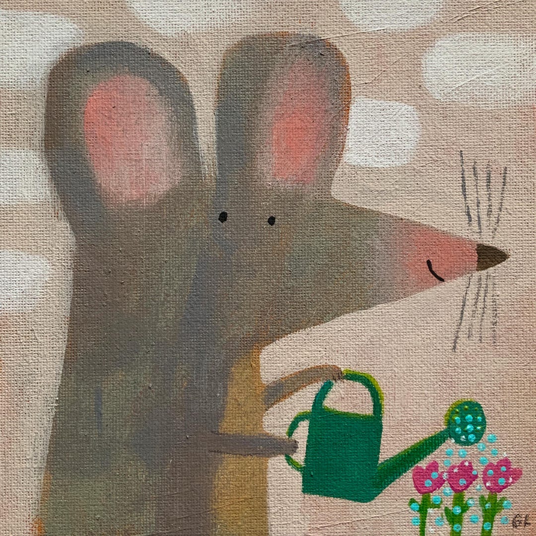 Mouse Watering the Flowers - Etsy
