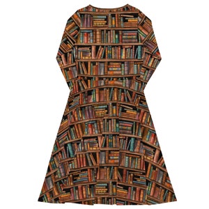Book Dress With POCKETS, Long Sleeve All Over Print Dress, Book Shelf ...