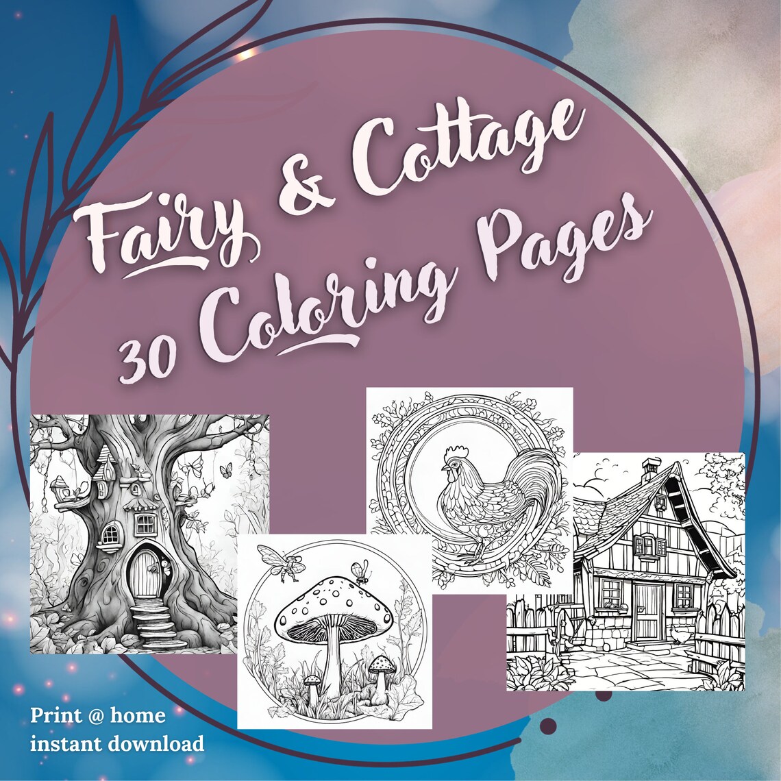 30 Cottage Core Coloring Pages, Print at Home Fairy Core Coloring Book ...