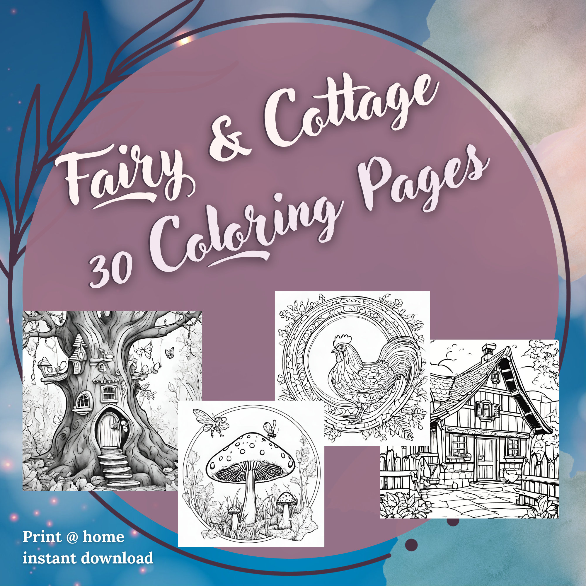 30 Cottage Core Coloring Pages, Print at Home Fairy Core Coloring Book ...