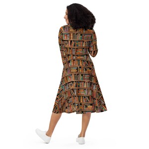 Book Dress With POCKETS, Long Sleeve All Over Print Dress, Book Shelf Book Club Dress, Librarian ...