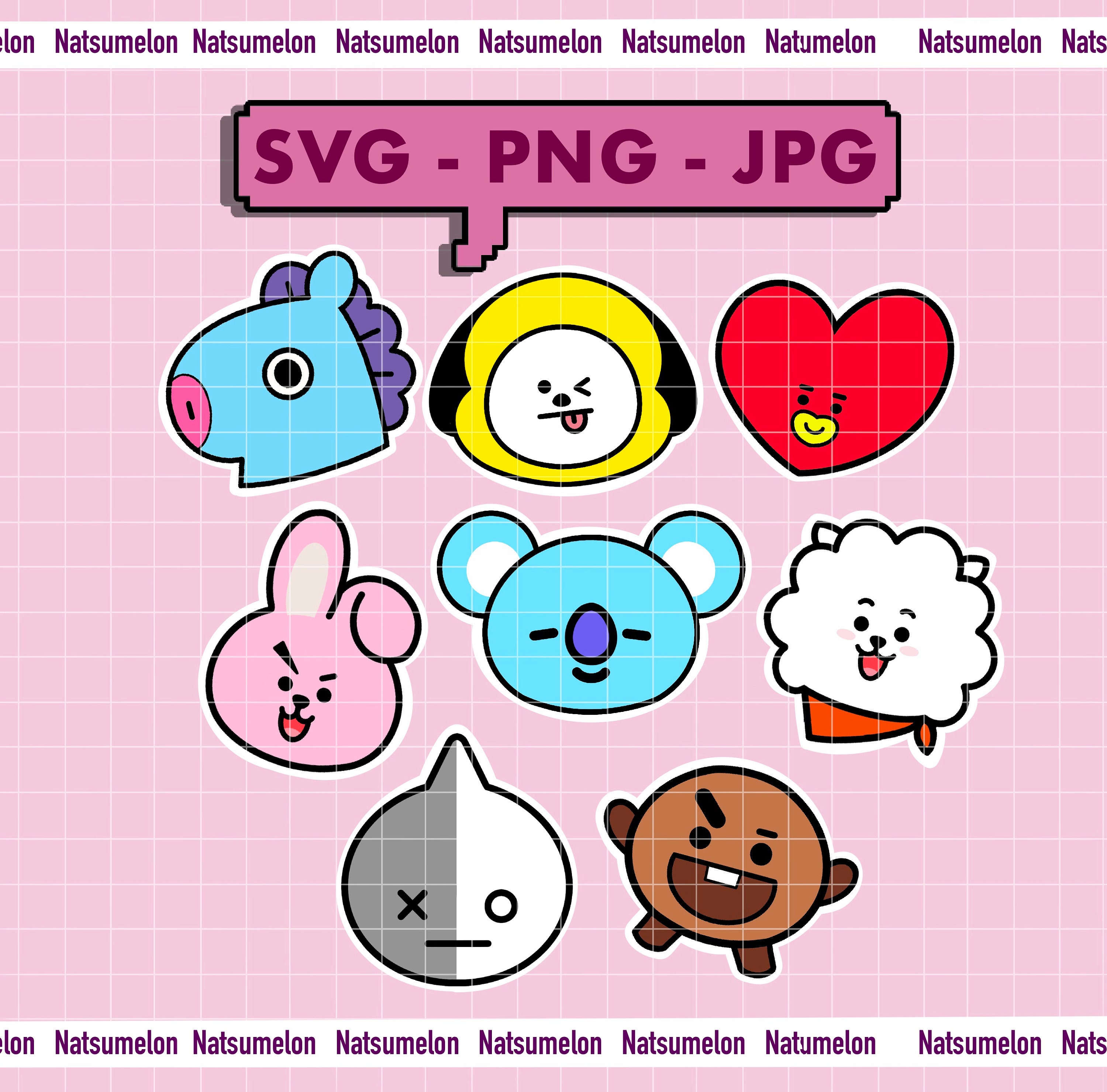 41 BTS Characters Mega Bundle Pack Layered SVG and Line Art Svg Png Jpg ...