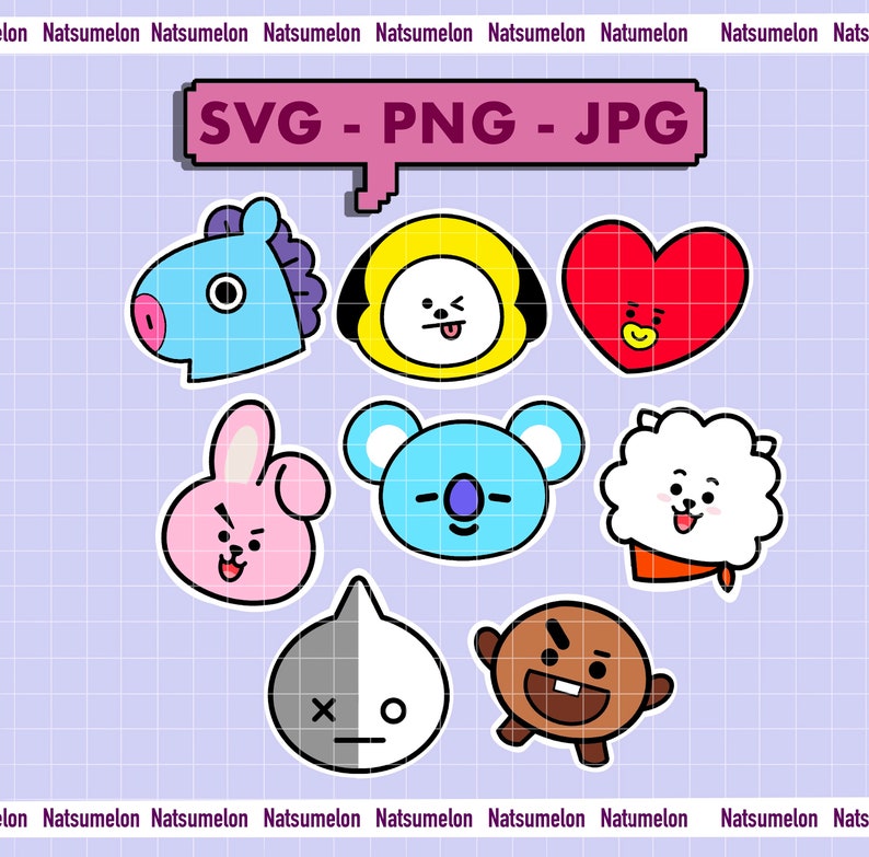 BTS Characters Face/icon Layered SVG PNG Jpg for Cricut/stickers ...