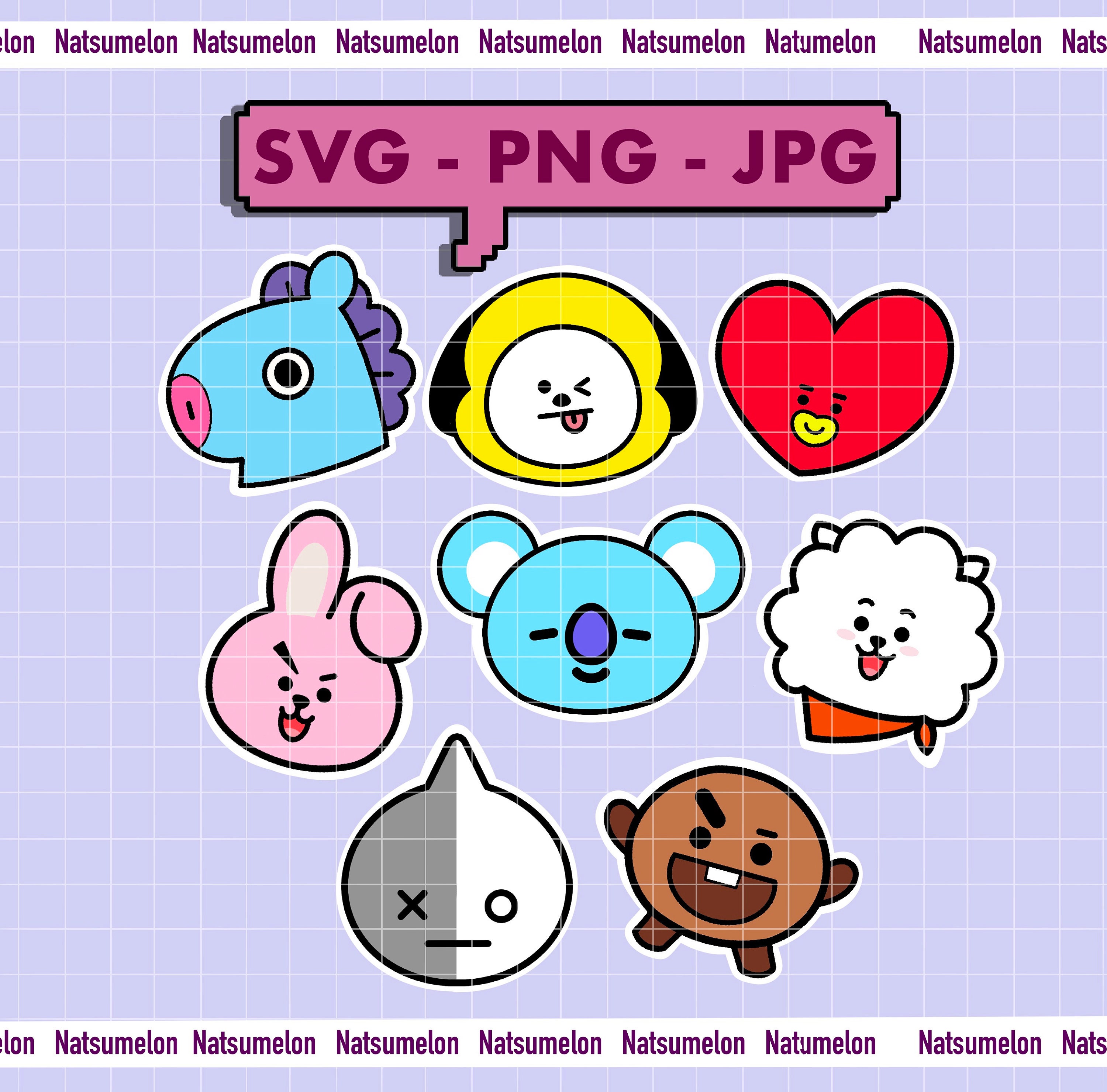 BTS Characters Face/icon Layered SVG PNG Jpg for Cricut/stickers ...