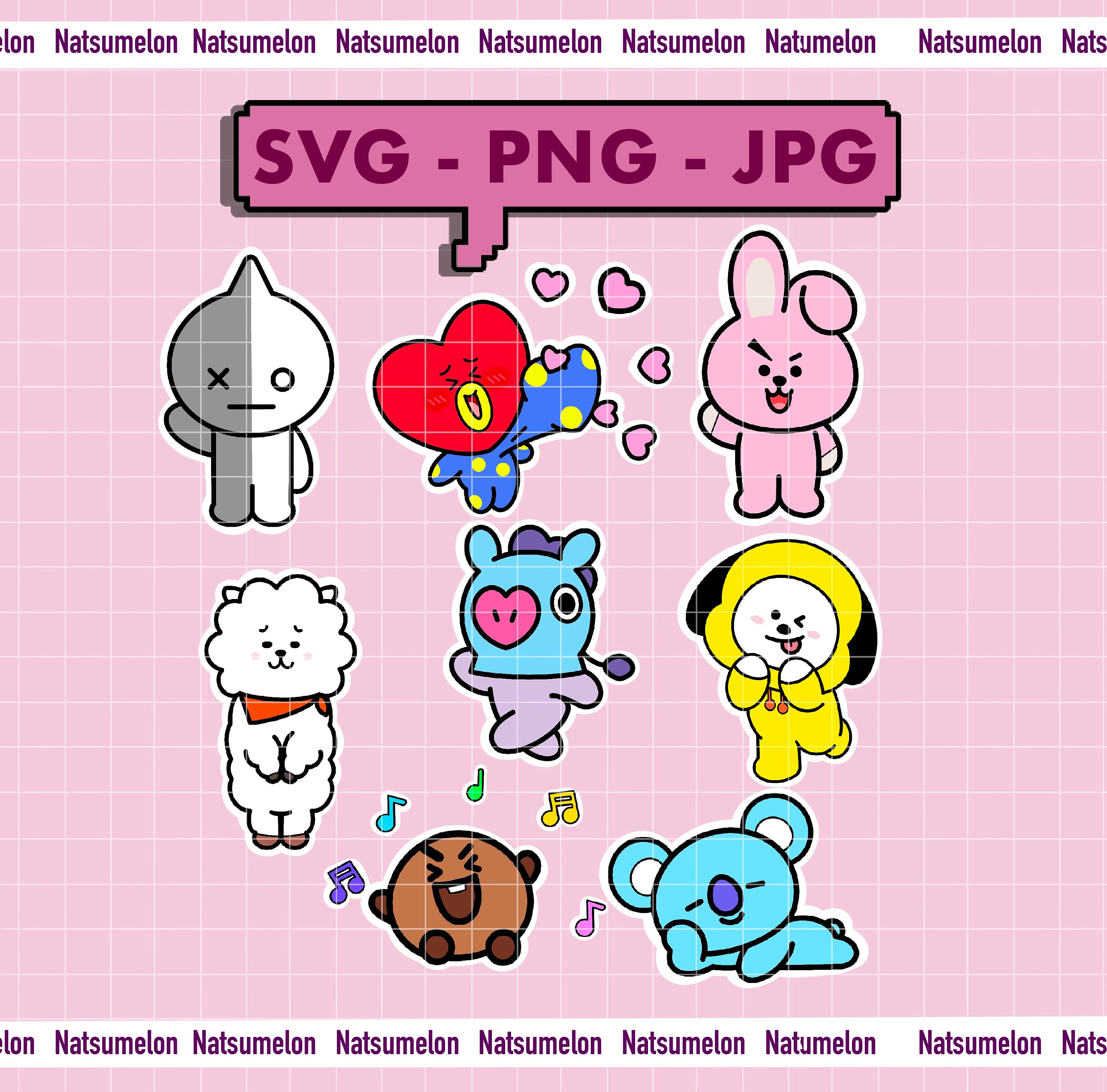 41 BTS Characters Mega Bundle Pack Layered SVG and Line Art Svg Png Jpg ...