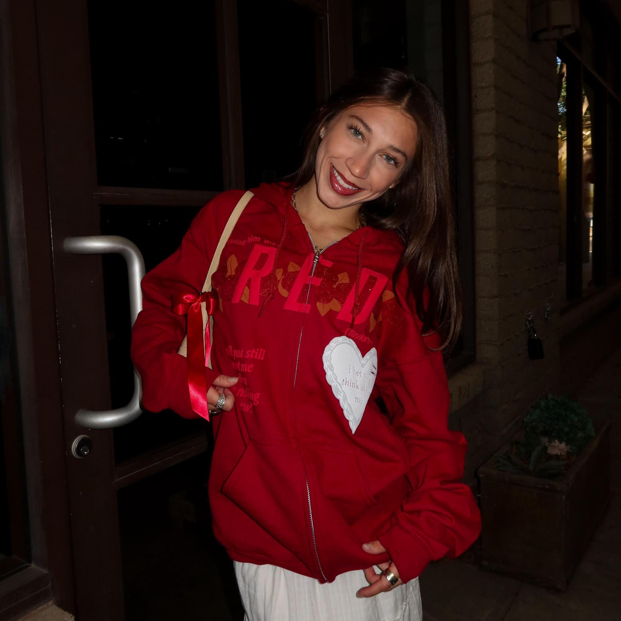 Red Glitter Puff Ink Zip-up Hoodie - Etsy