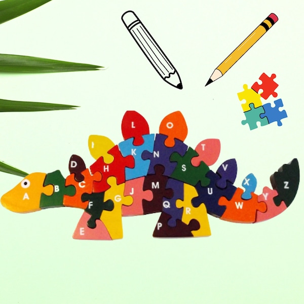 Wooden Dinosaur Alphabet Puzzle - Etsy