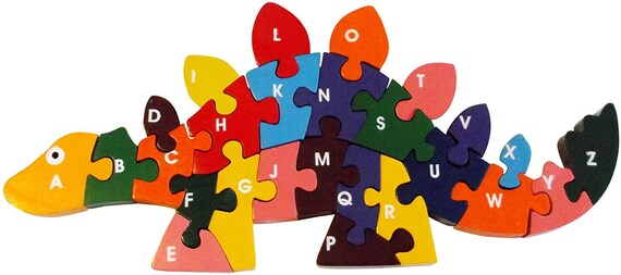 Wooden Alphabet Dinosaur ABC Children's Jigsaw Puzzle - Etsy