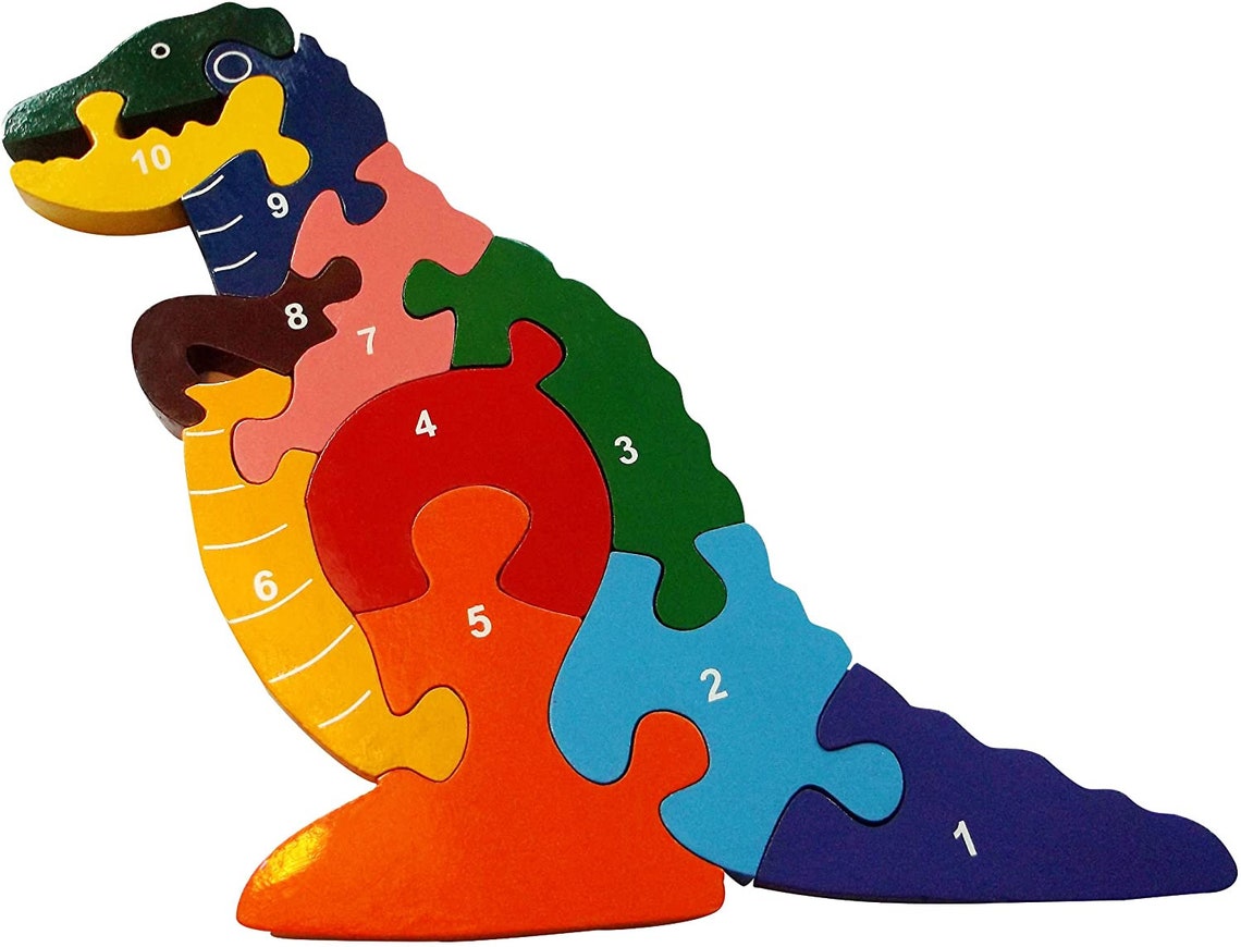 Wooden Dinosaur Numbers 1 to 10 Children's Jigsaw Puzzle - Etsy