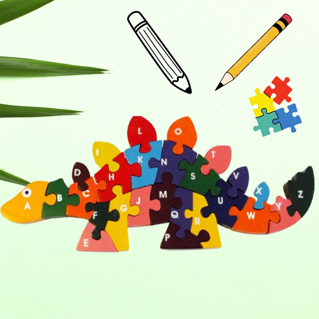 Wooden Alphabet Dinosaur ABC Children's Jigsaw Puzzle - Etsy