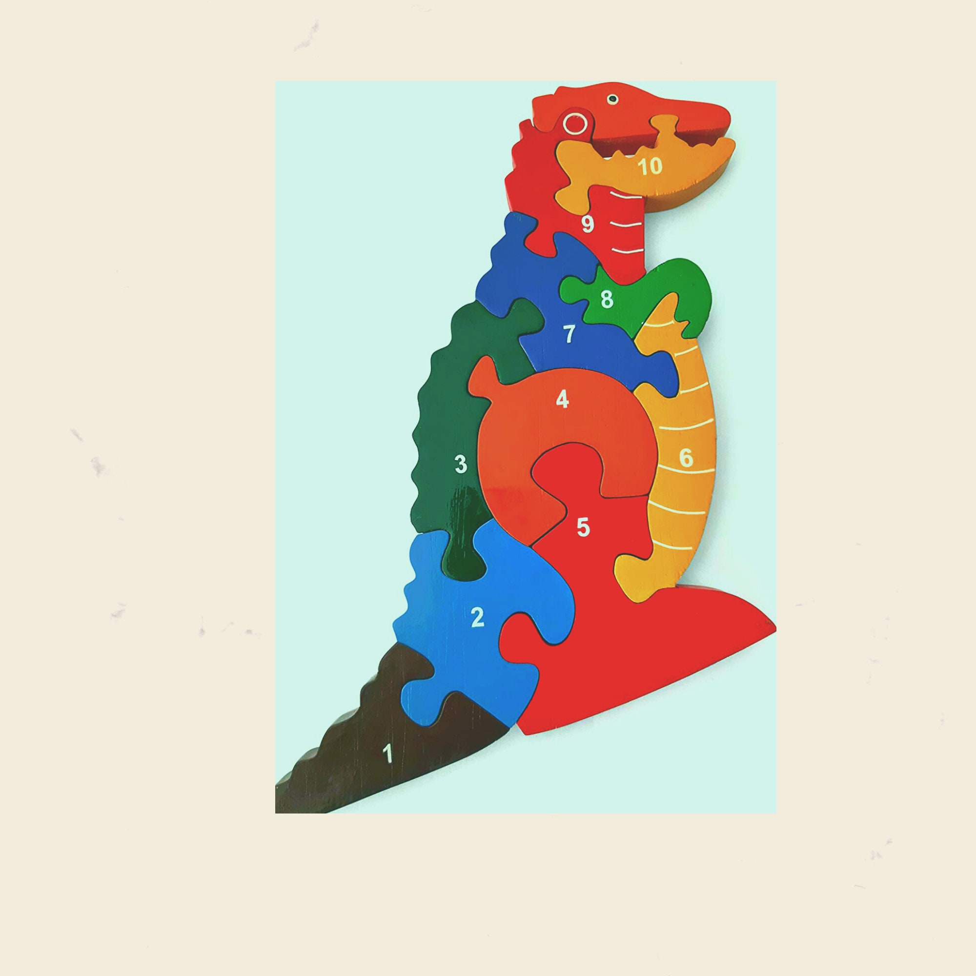 Wooden Dinosaur Numbers 1 to 10 Children's Jigsaw Puzzle Game - Etsy