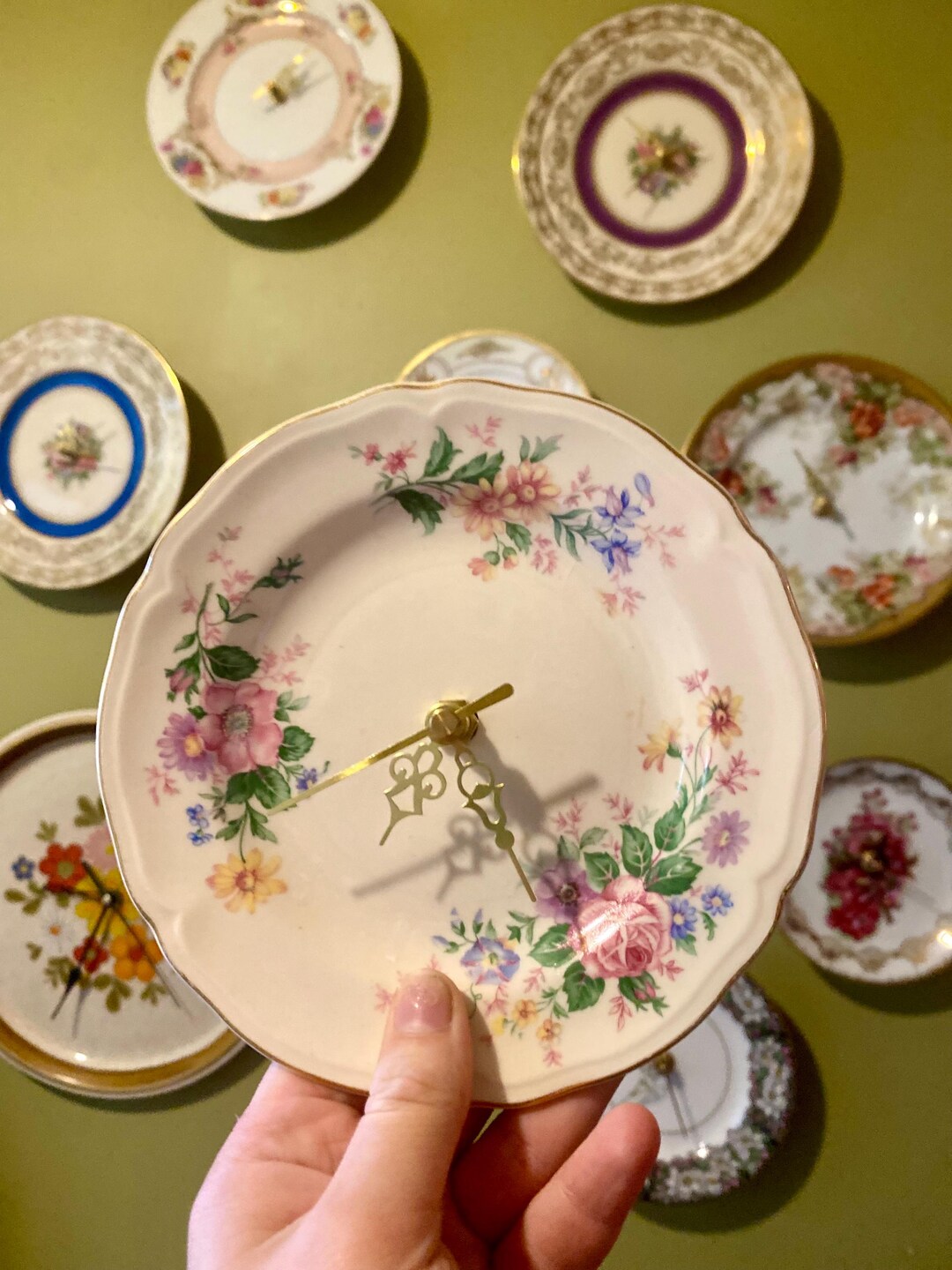 Cottagecore China Plate Clock With Floral Details. Hand Made Clock ...
