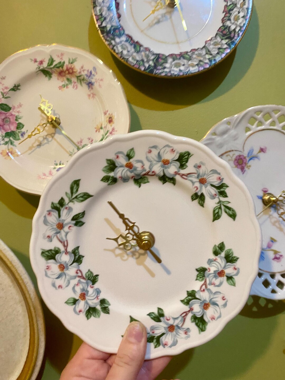 Cottagecore China Plate Clock With Gold Design. Hand Made Clock ...