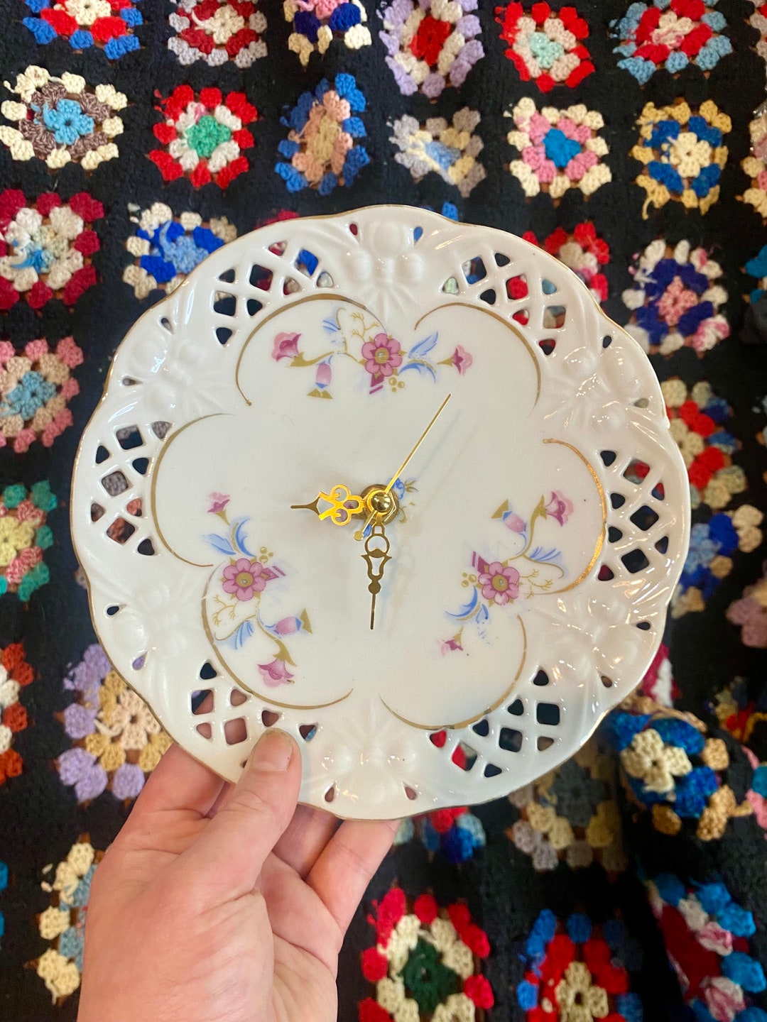 China Plate Clock With Floral Design. One of a Kind Antique Porcelain ...