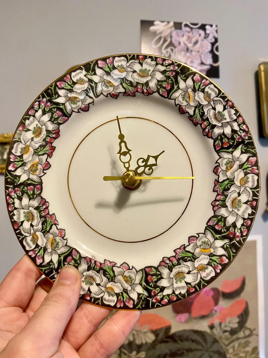 Cottagecore China Plate Clock With Floral Design. Hand Made Clock ...