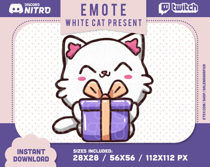Emote White Cat Present | Emoji for Streamer | for Discord Nitro ...