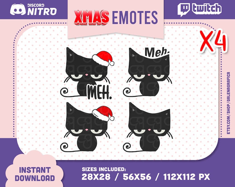 Christmas Cat Emote meh. / Emote for Twitch / Christmas Cat Emote ...