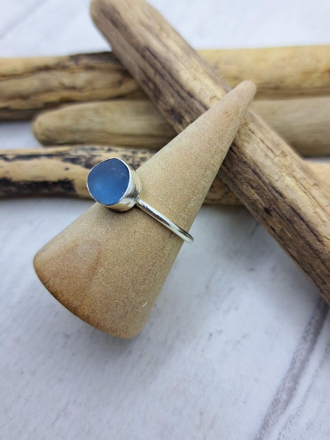 Rare Pale Blue Devon Sea Glass Ring, Handmade With Sterling Silver, One ...
