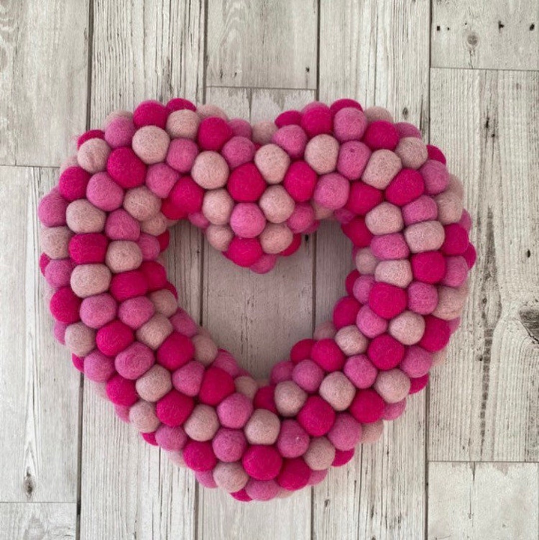 Felt Ball Wreath 35cm, 45cm and 55cm Heart Multicoloured Balls ...