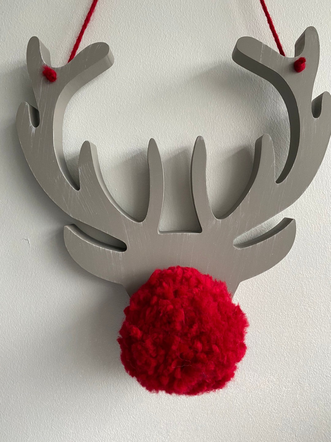 Christmas Rudolph Hanging Dec Hanging Wood Antlers, UK Delivery in 48 ...