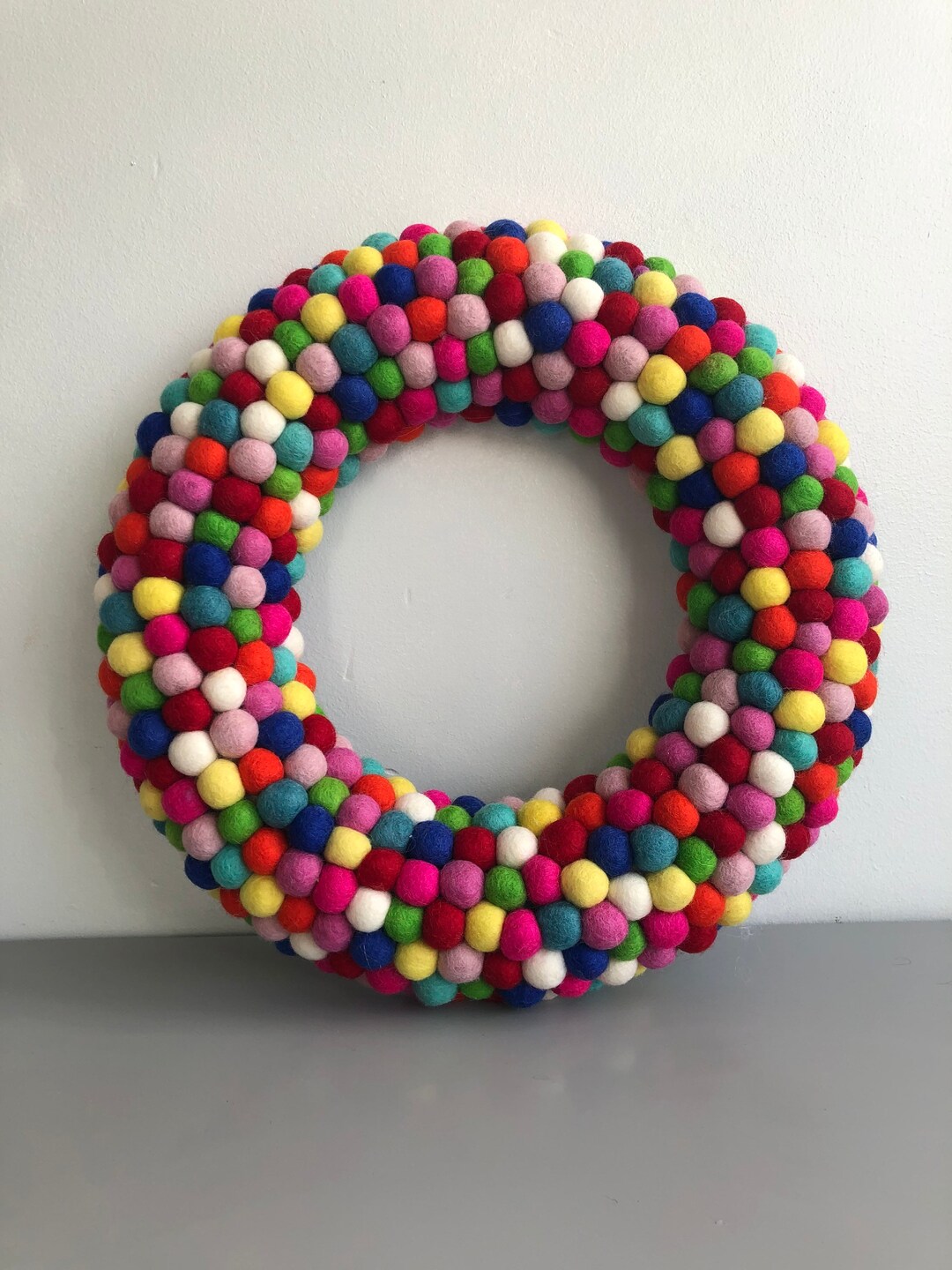 Felt Ball Pom Pom Wreath. Felt Ball Wreath Extra Large 45cm Wide ...