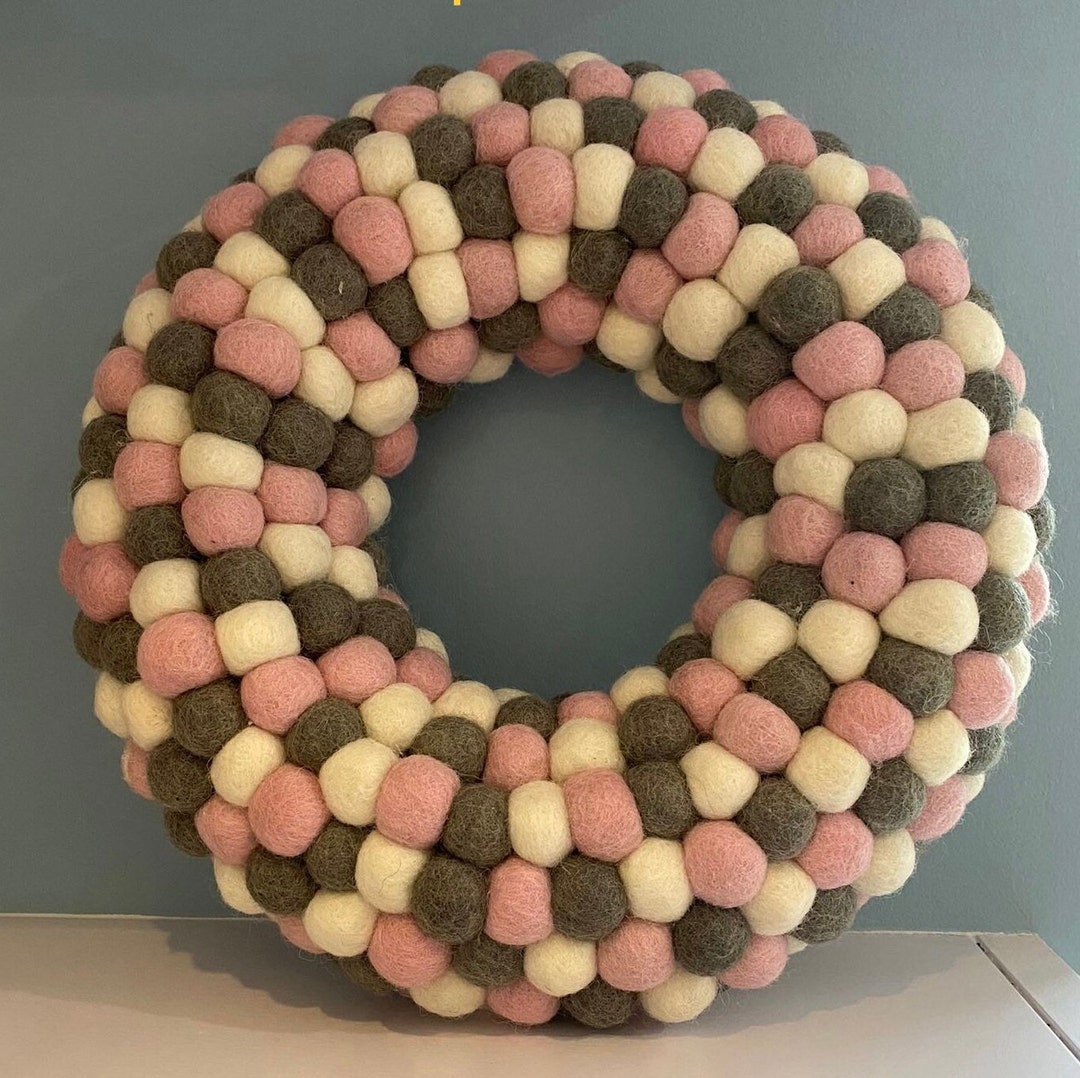 Wreath Made With Felt Balls Boho Wall Art and Door Art, Minimalist in ...