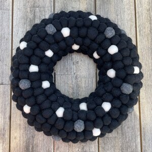Grey & White Wool Wreath. Felt Ball Wreath Made With Hand Spun Felt ...