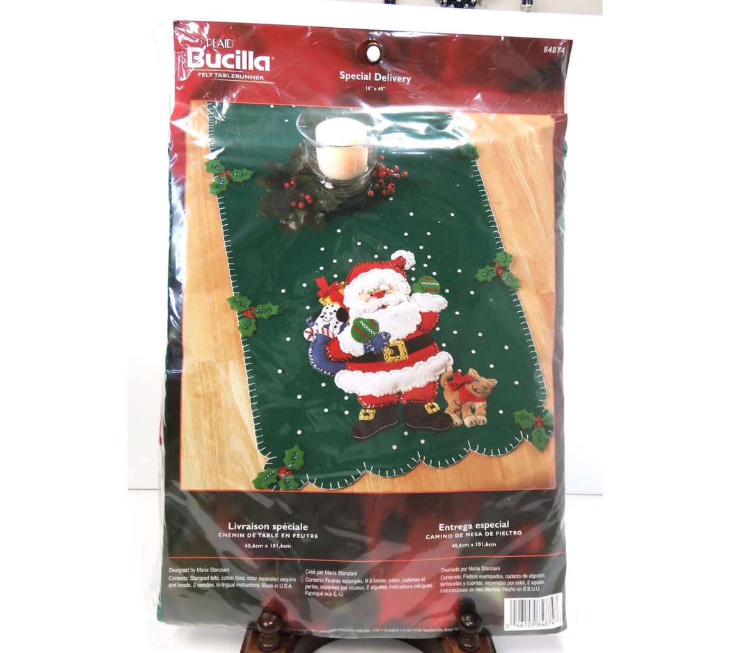 Bucilla Plaid Felt Table Runner Kit/ special Delivery Christmas Santa W ...
