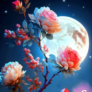Moon Roses 2 5D Diamond Mosaic Square Diamond Embroidery - Etsy