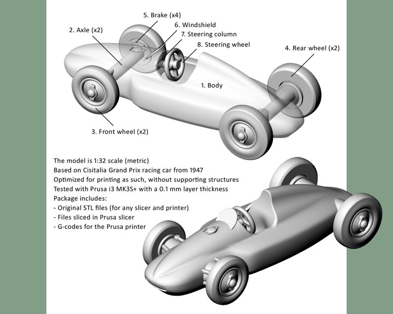 3d-printable Racing Car Based on Cisitalia Grand Prix From 1947 (STL ...