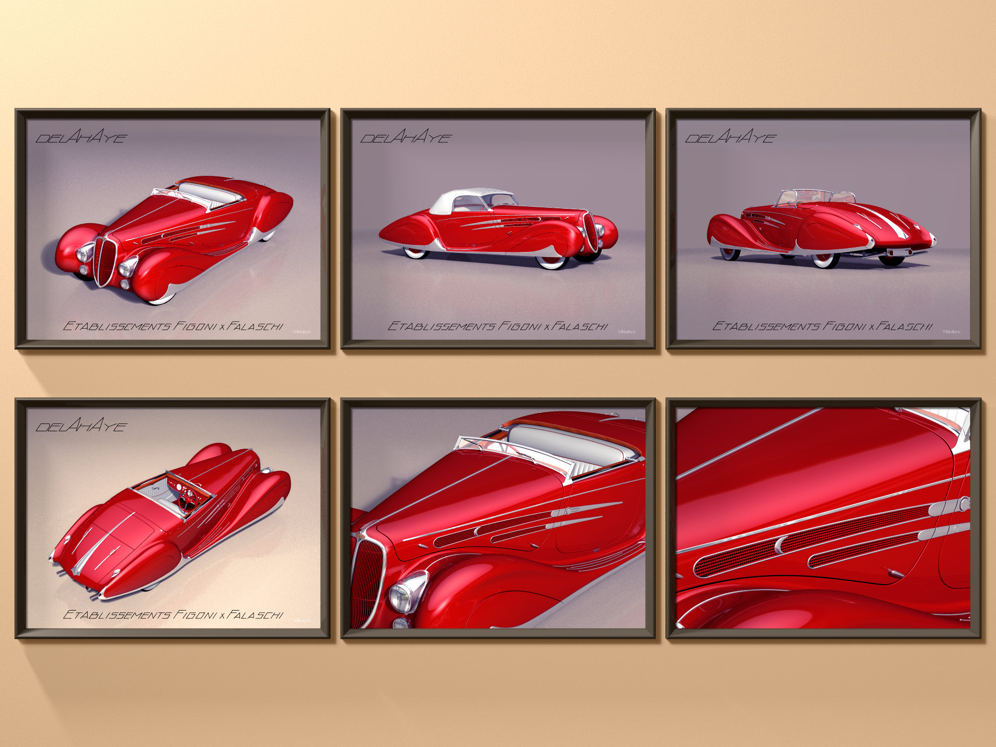 Delahaye 165 Figoni Et Falaschi, Four Digital Renderings, Size: 8000 X ...