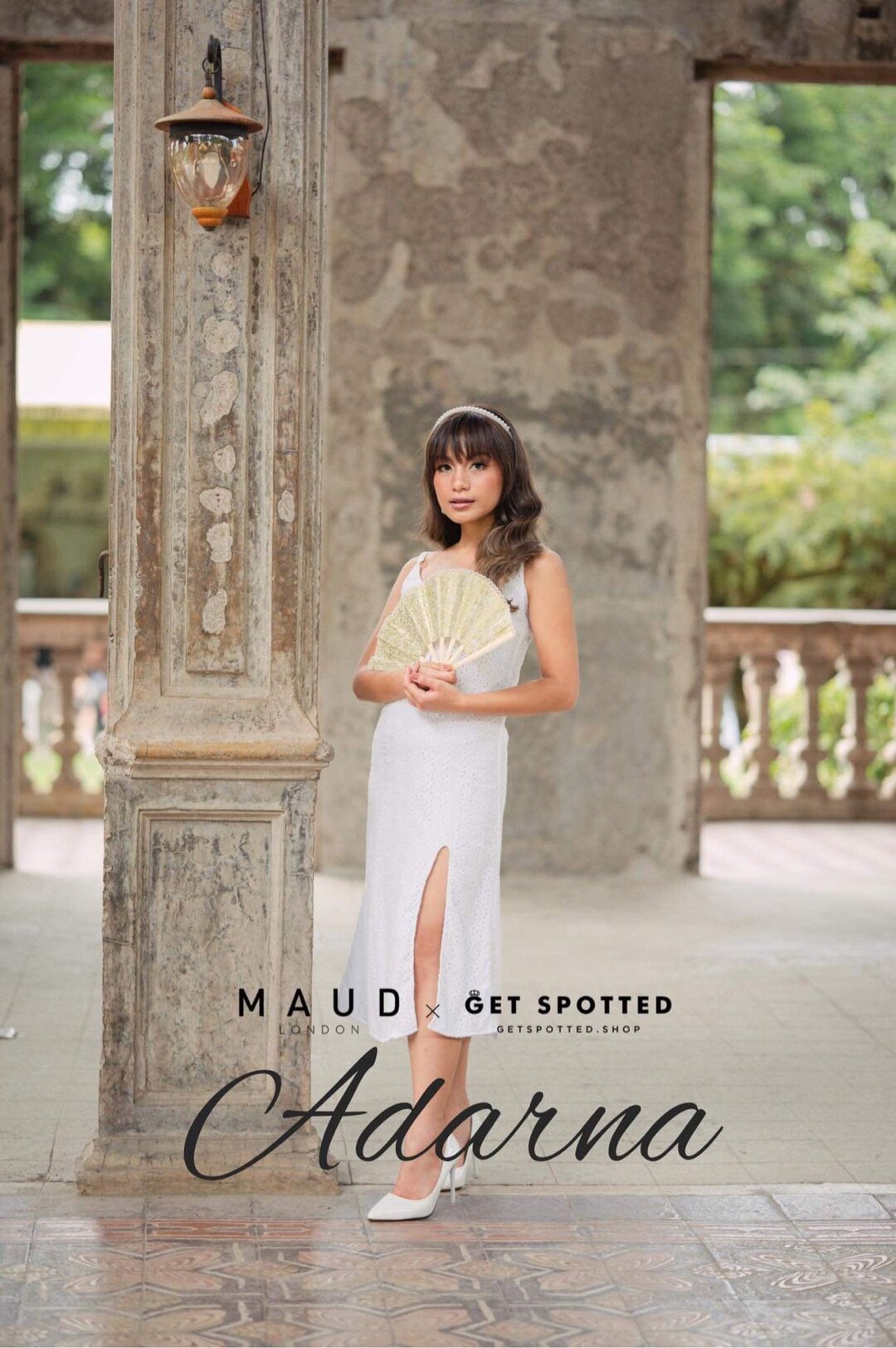 Maud X Get Spotted: Adarna (midi Dress, Adjustable Strap, White Eyelet ...