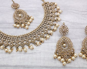 Green Gold Silver Kundan Style Stone Indian Necklace Jewellery Jewelry ...